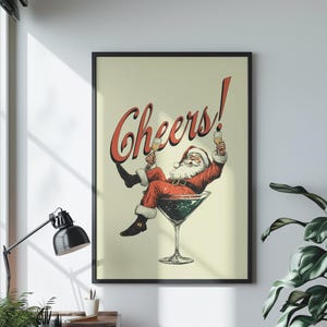Santa Cheers Print, Vintage Christmas Prints, Digital Holiday Prints ...