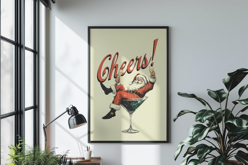 Santa Cheers Print, Vintage Christmas Prints, Digital Holiday Prints ...
