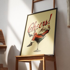 Santa Cheers Print, Vintage Christmas Prints, Digital Holiday Prints ...