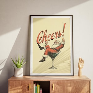 Santa Cheers Print, Vintage Christmas Prints, Digital Holiday Prints ...