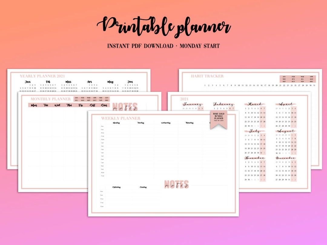 Printable Rose Gold Planner 2021 - Etsy