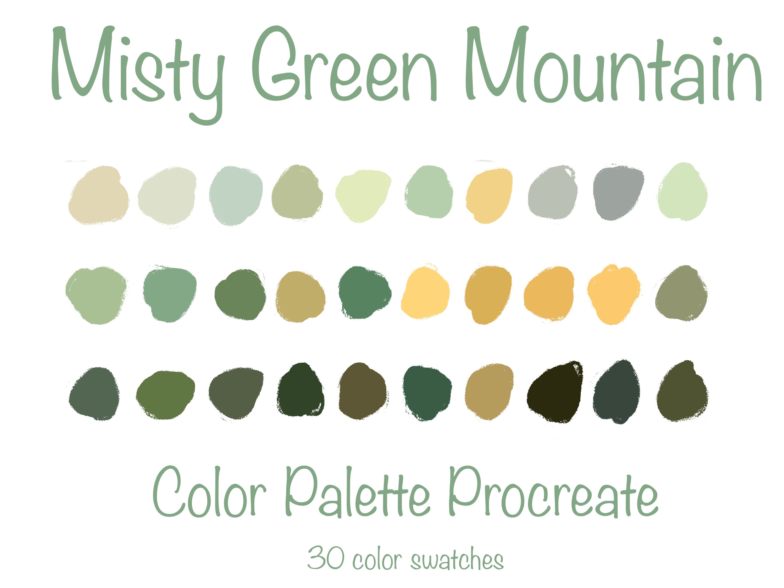 Procreate Color Palette Misty Green Mountain Swatches Green Colors 30 ...