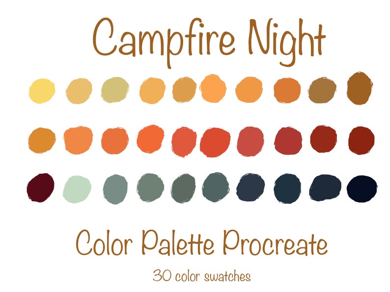 Procreate Color Palette Campfire Night Warm Swatches Night Time Colors ...