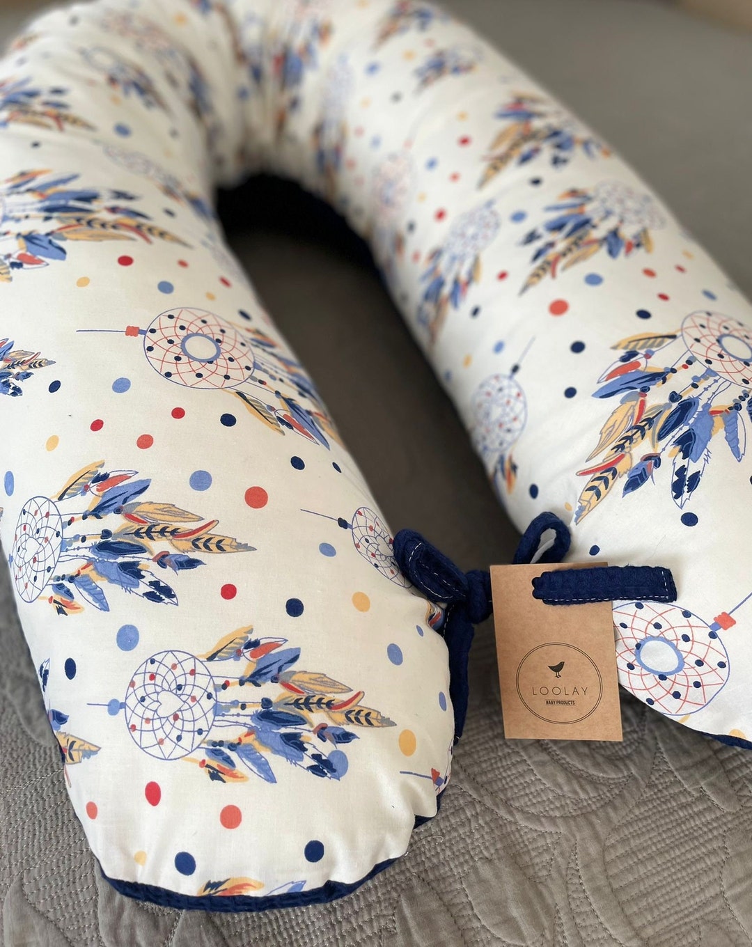 Coussin d'allaitement gaufré piqué/lisse 100% coton BLEU FONCÉ, coussin ...