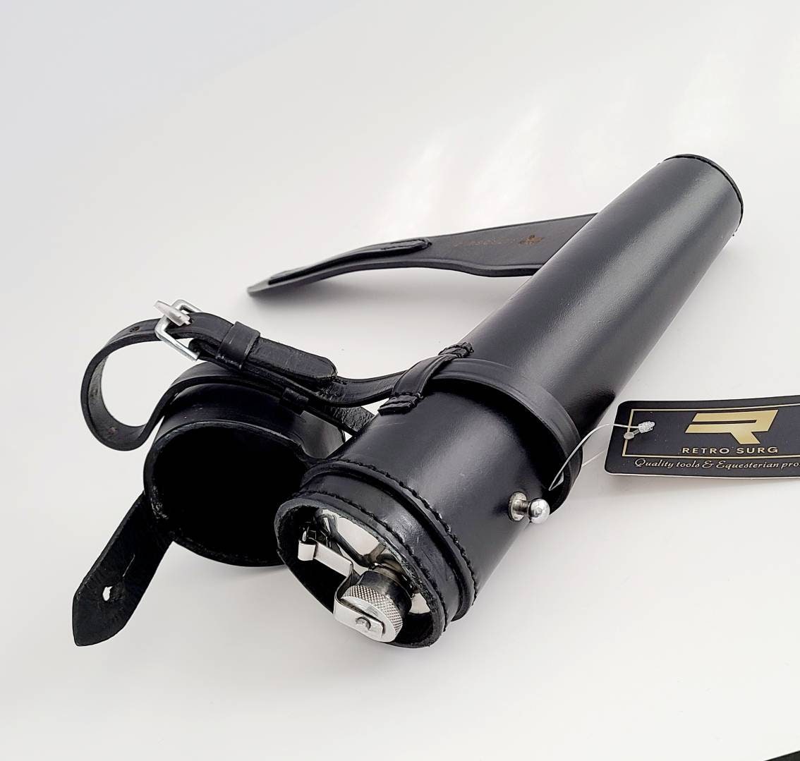 Saddle Horse Flask Genuine Leather Case Stainless Steel Baton Container ...