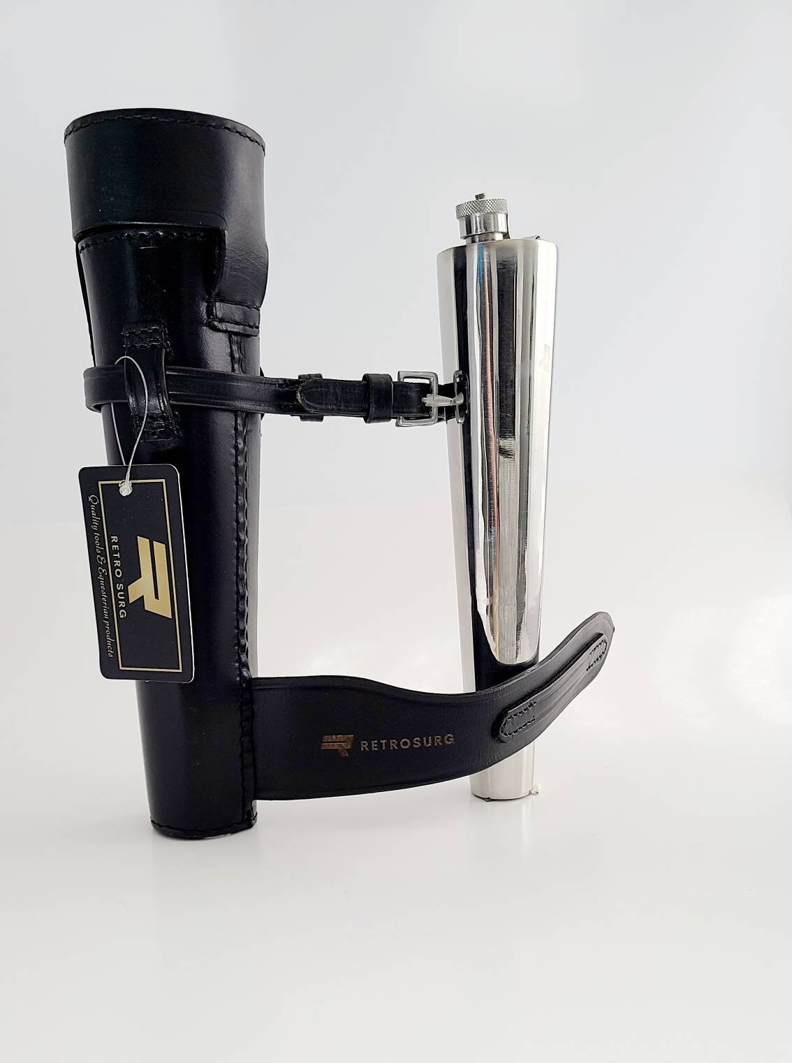Saddle Horse Flask Genuine Leather Case Stainless Steel Baton Container ...