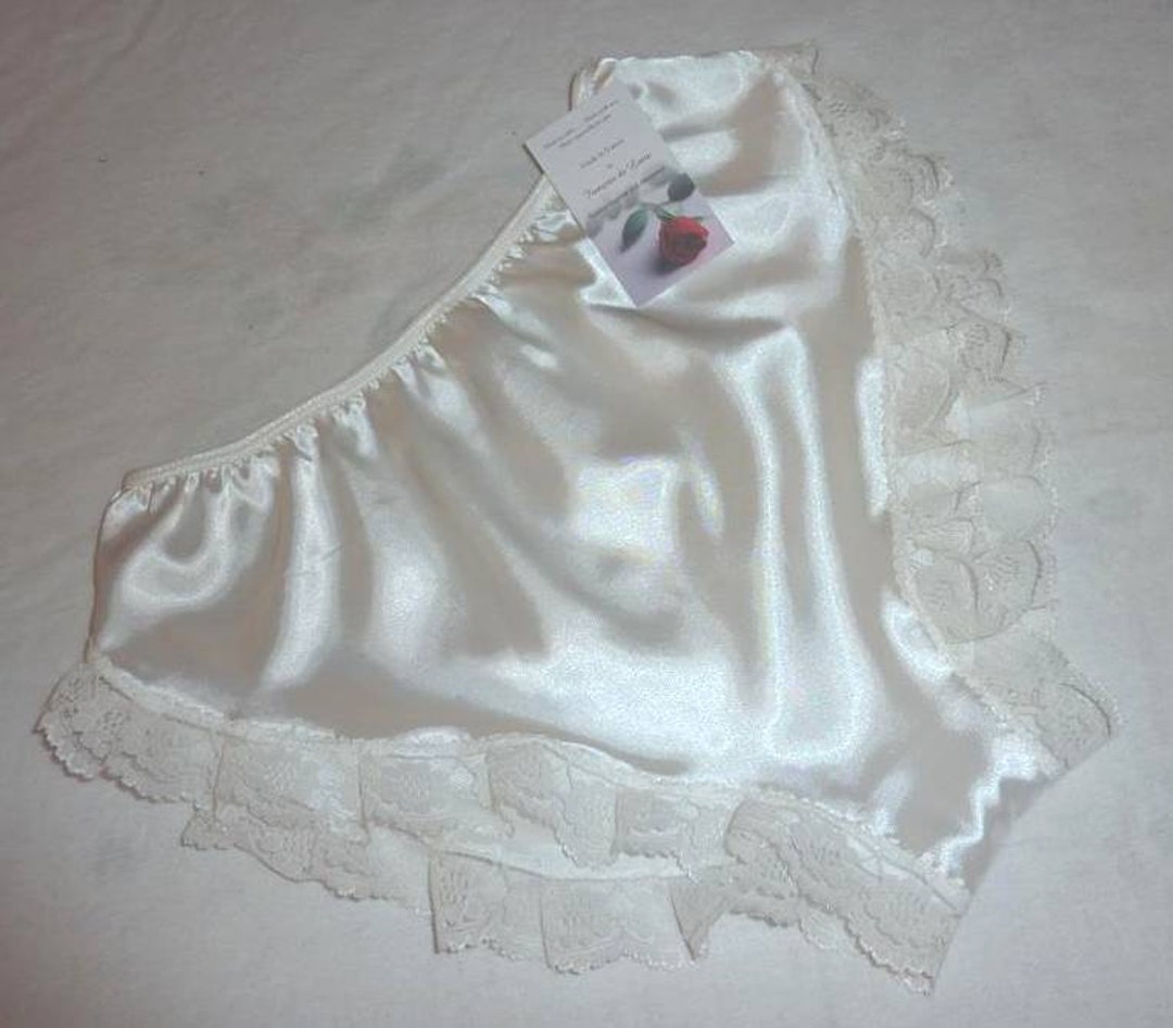 Ivory off White Shiny Satin High Cut French Knicker With Cream Lace ...