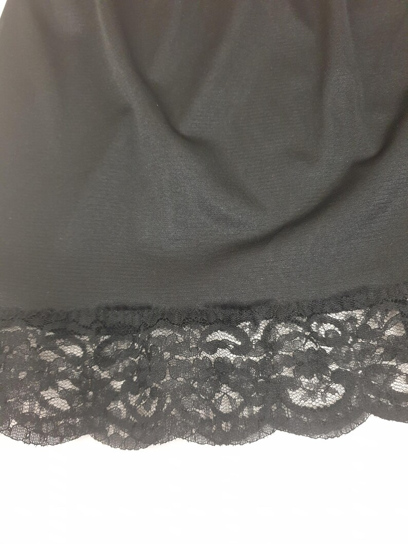 BLACK Shiny NYLON Half Waist Slip, Lace Trim, Woman's Underskirt ...