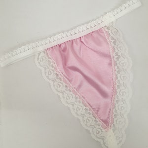 3 Shiny Satin and Lace T Back G Strings, Pink Ivory & Floral Rose, Hand ...