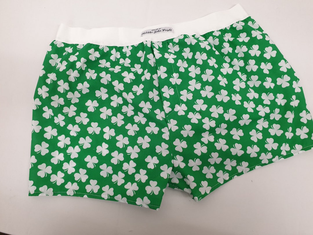 Fun 100% Cotton Boxer Shorts for Men, Irish White Shamrock on Green ...