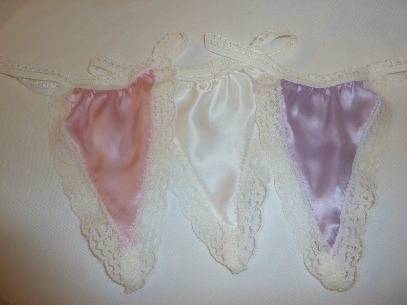3 Pure Silk Satin and Lace G Strings Pink Ivory and Lilac - Etsy