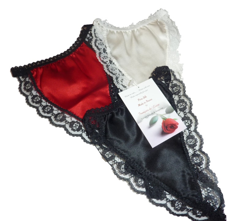 3 Pure Silk Satin and Lace G Strings Black Ivory and Red Made - Etsy UK