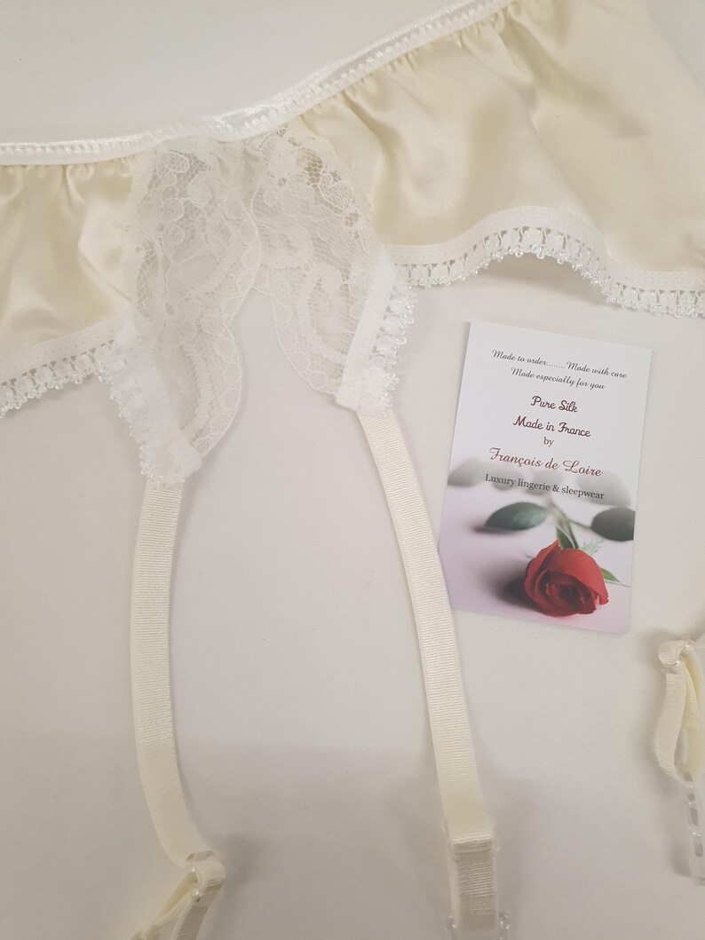 Pure Silk & Lace Handmade French Lingerie Set. Bra, G String Suspender ...