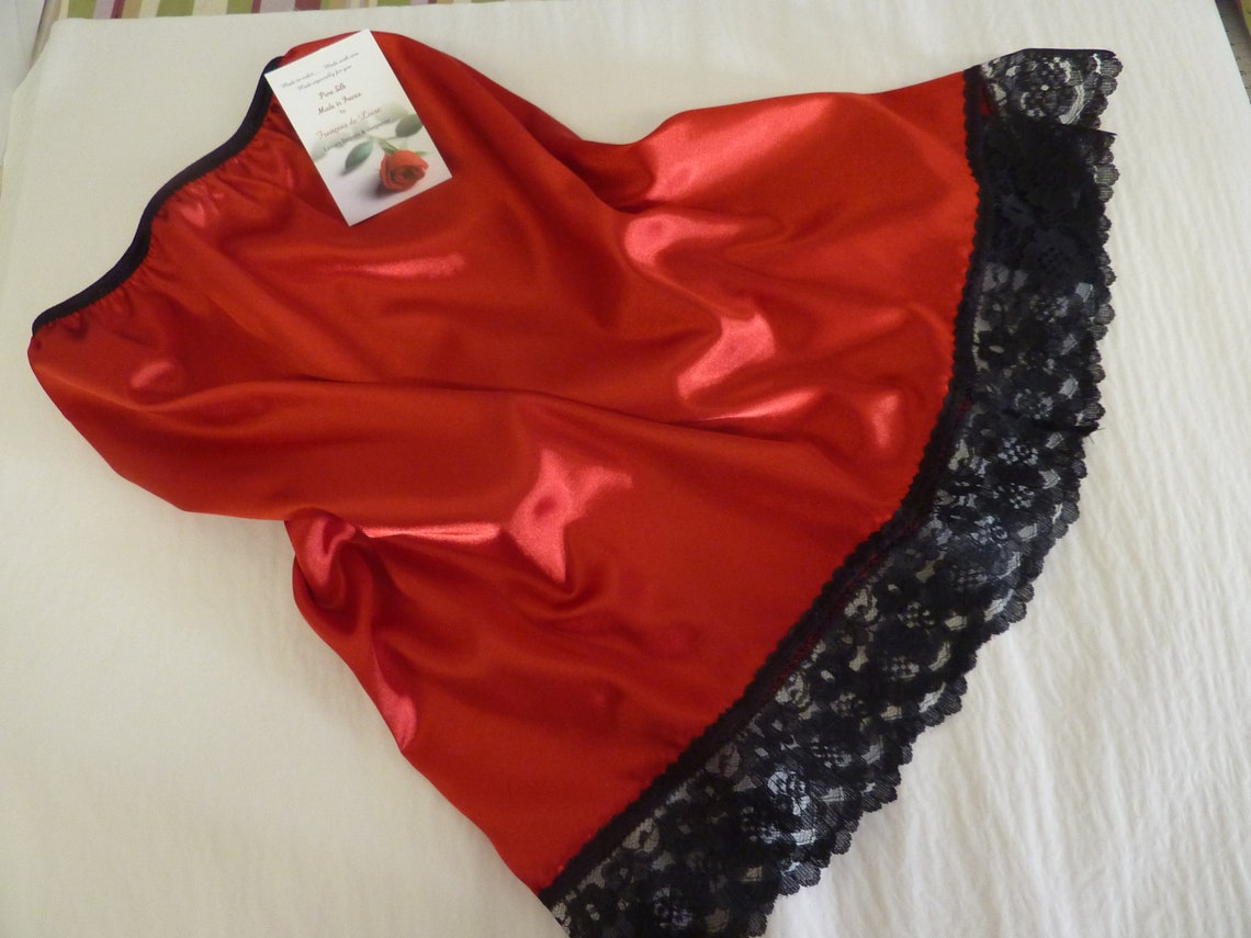 Sexy RED Shiny Satin Half Waist Slip Black Lace Trim - Etsy