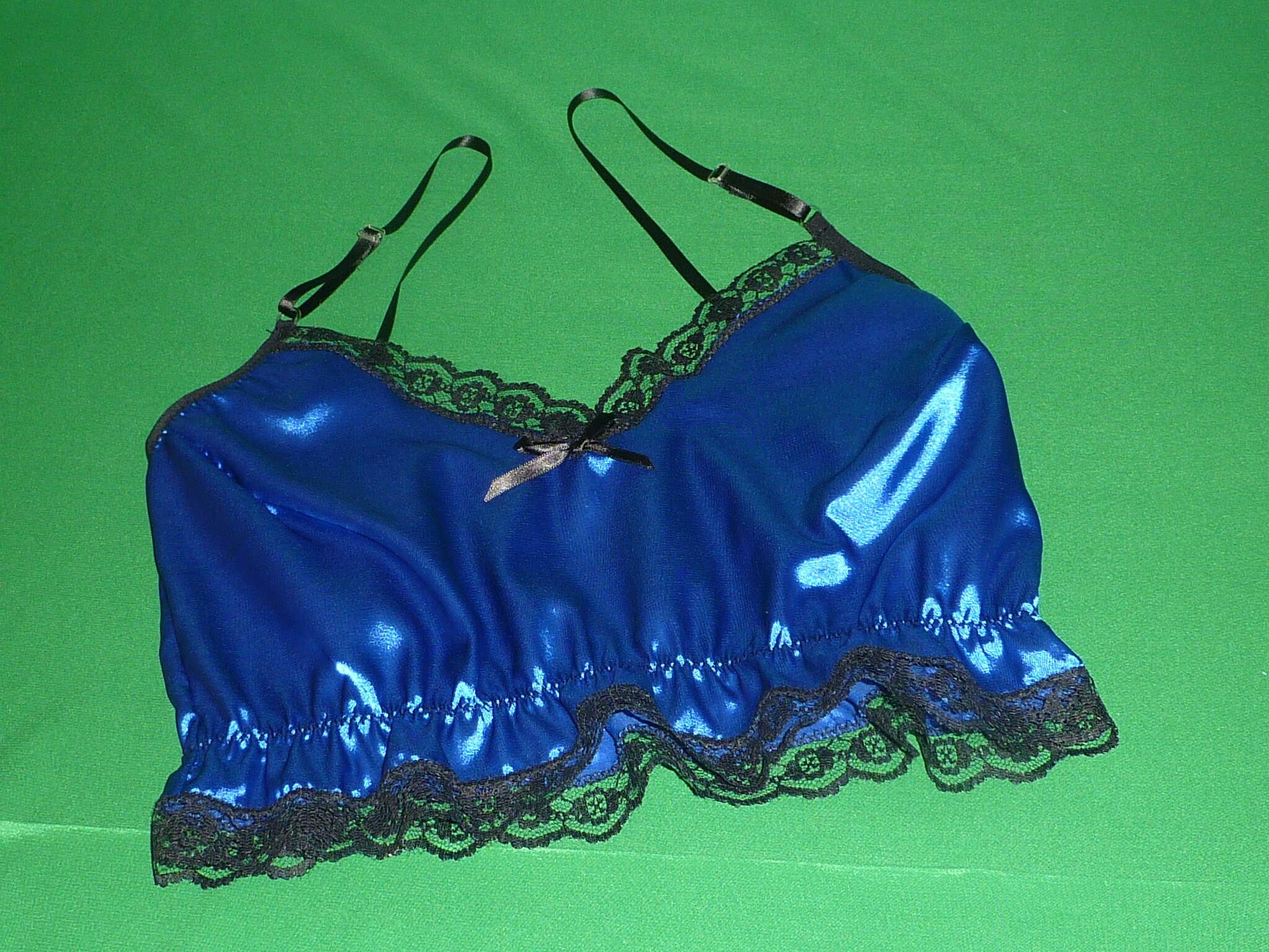Royal Blue Shiny Satin and Black Lace Camisole Crop Top - Etsy