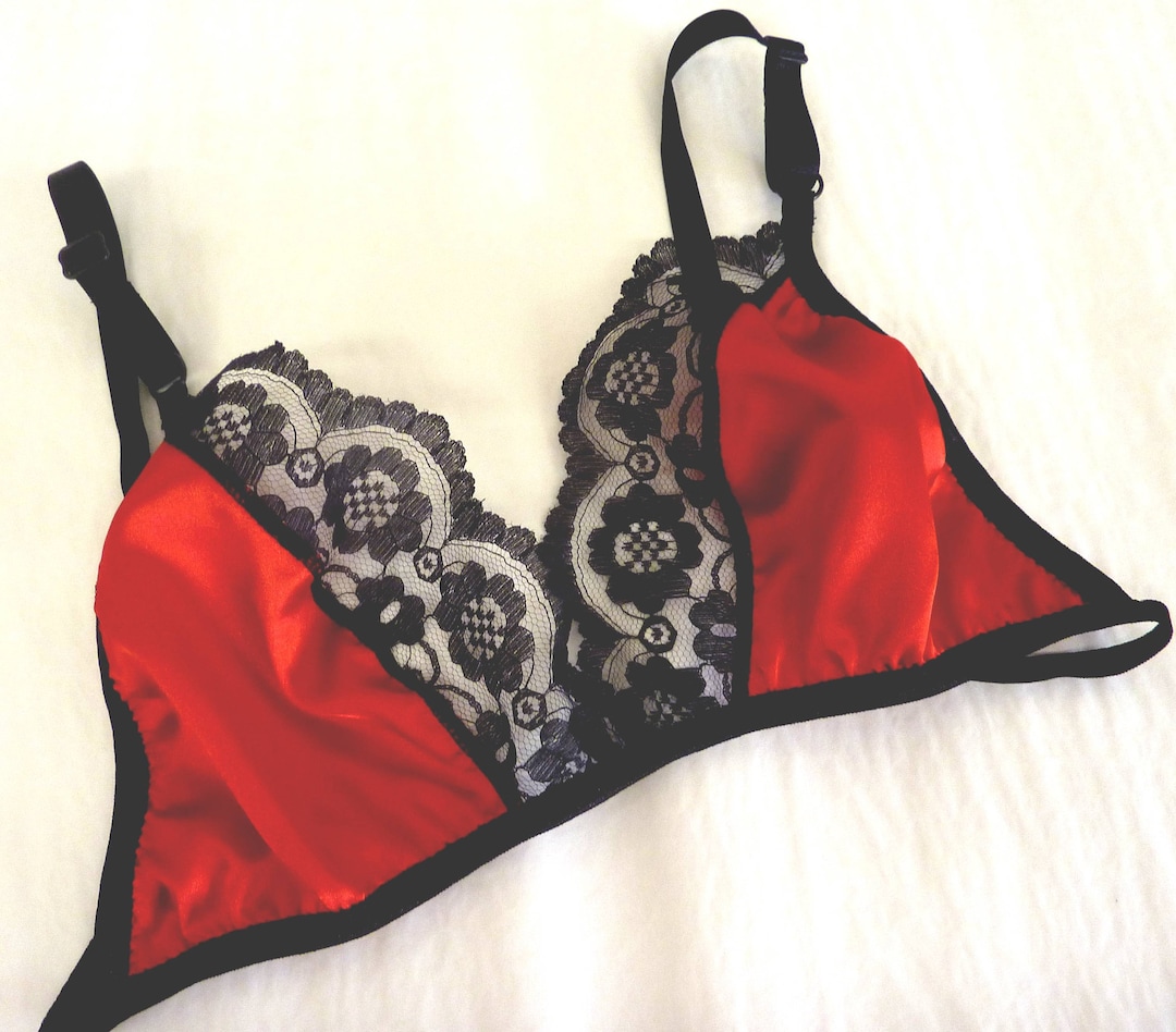 Shiny Satin and Lace Unstructured Soft Non Wire Bra Bralette Hand Made ...