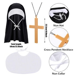 Halloween Cosplay Costume Set Nun Hat, Nun Collar, Cross Pendant ...