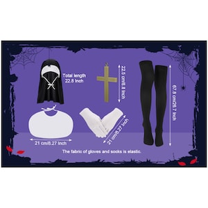 Halloween Cosplay Costume Set Nun Hat, Nun Collar, Cross Pendant ...