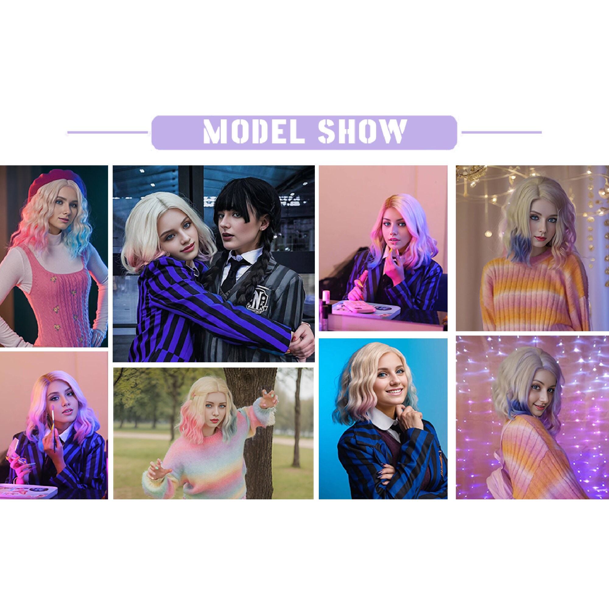 Ombre Blonde Pink and Blue Wig for Wednesday Enid Sinclair Costume Wig ...