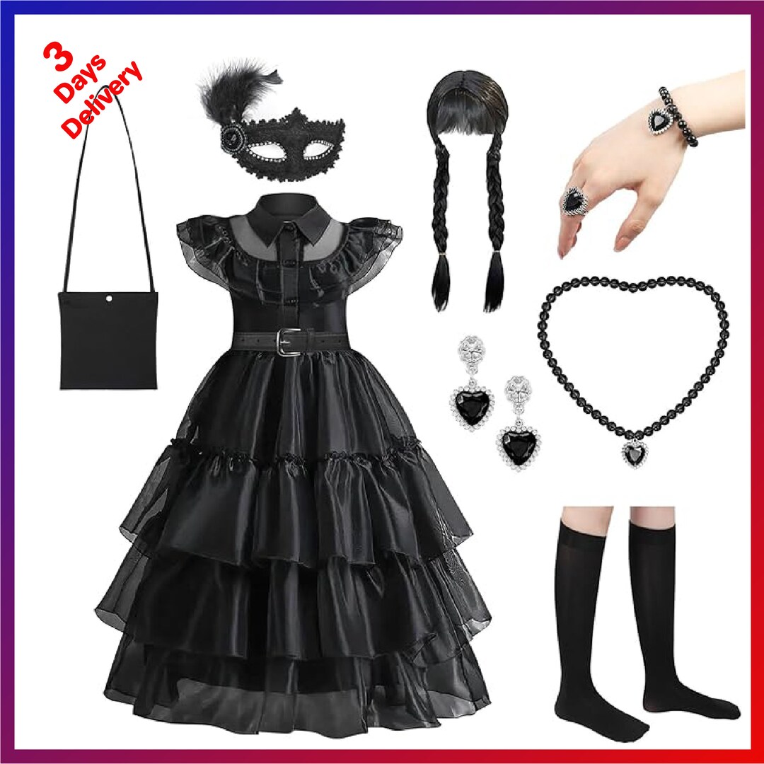 Kids Halloween Costume Inspired by Wednesday Addams Gothic Gloom Dress ...