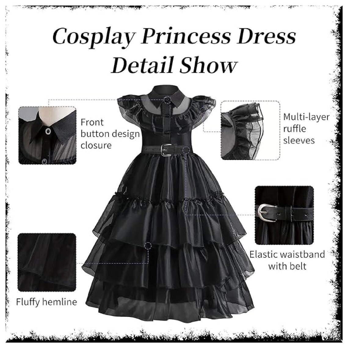 Kids Halloween Costume Inspired by Wednesday Addams Gothic Gloom Dress ...