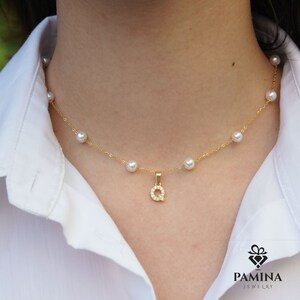 18k Gold Chain With Custom Letter, Crystal Initial Necklace, Dainty ...