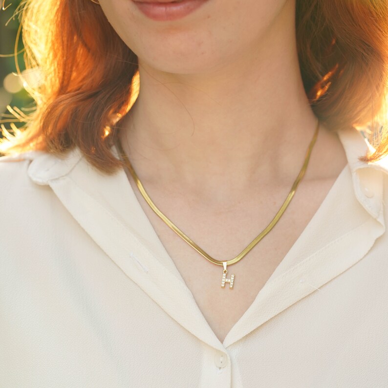 18k Gold Chain With Custom Letter Crystal Initial Necklace - Etsy