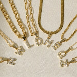 18k Gold Chain With Custom Letter, Crystal Initial Necklace, Dainty ...