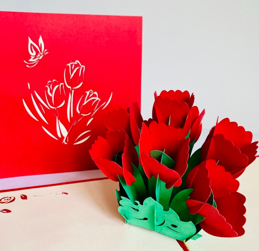 Handmade Red Rose Flowers 3D Pop up Greeting Card - Etsy
