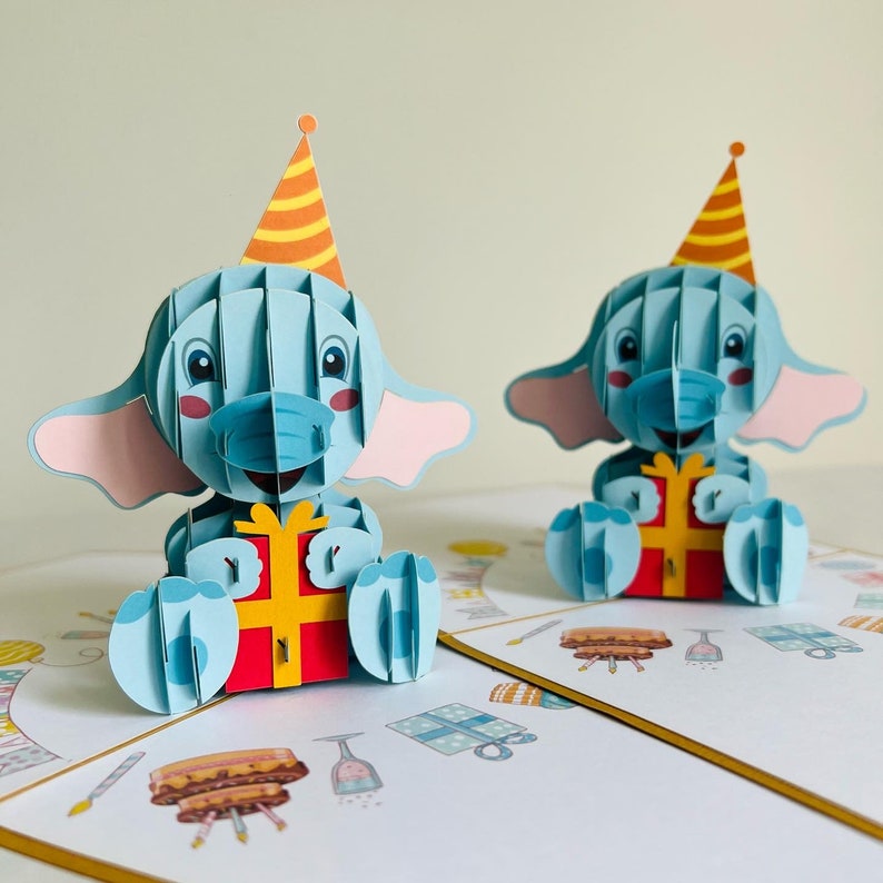 Elephant 3D Birthday Card – Fun Pop-up Greeting for Children - Etsy
