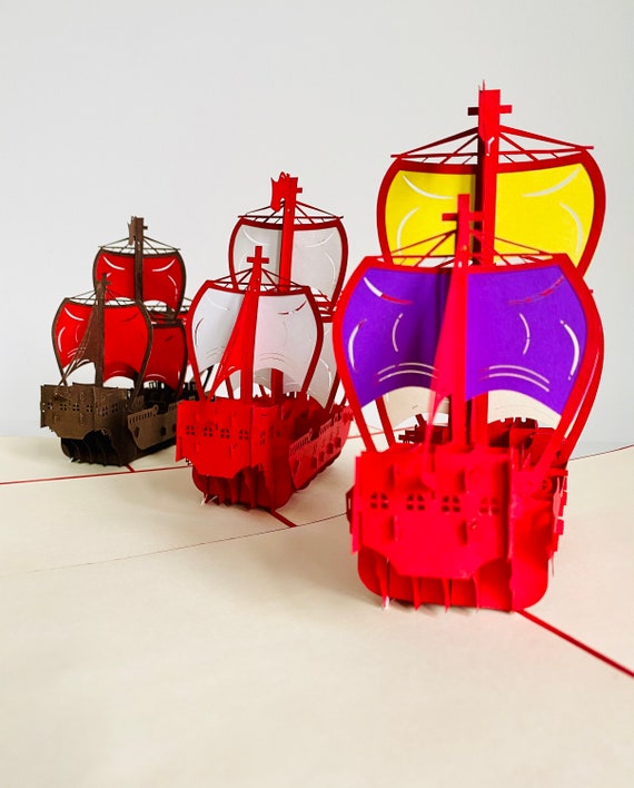 Handmade Red White Boat 3D Popup Greeting Card | Etsy