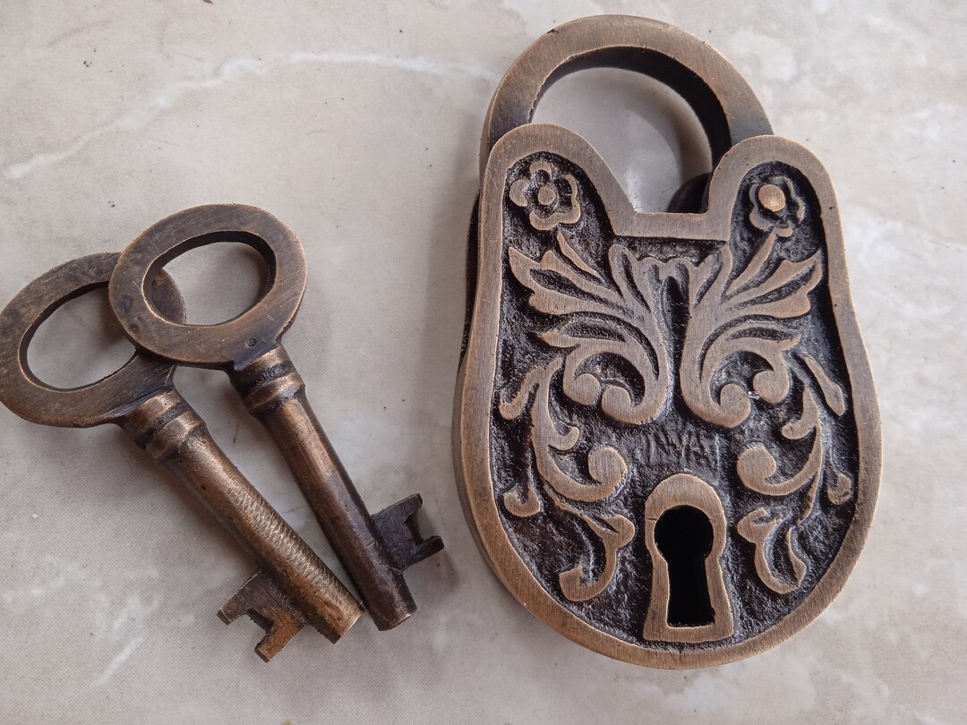Vintage Ornate Flower Old PADLOCK Solid Brass Antique Key - Etsy
