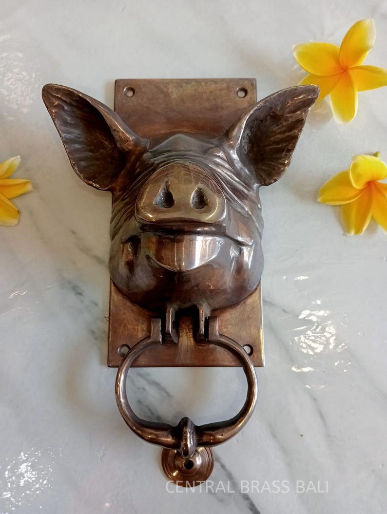 Custom Order | 8.07" Vintage Blind Pig Door Knocker With Rectangular ...