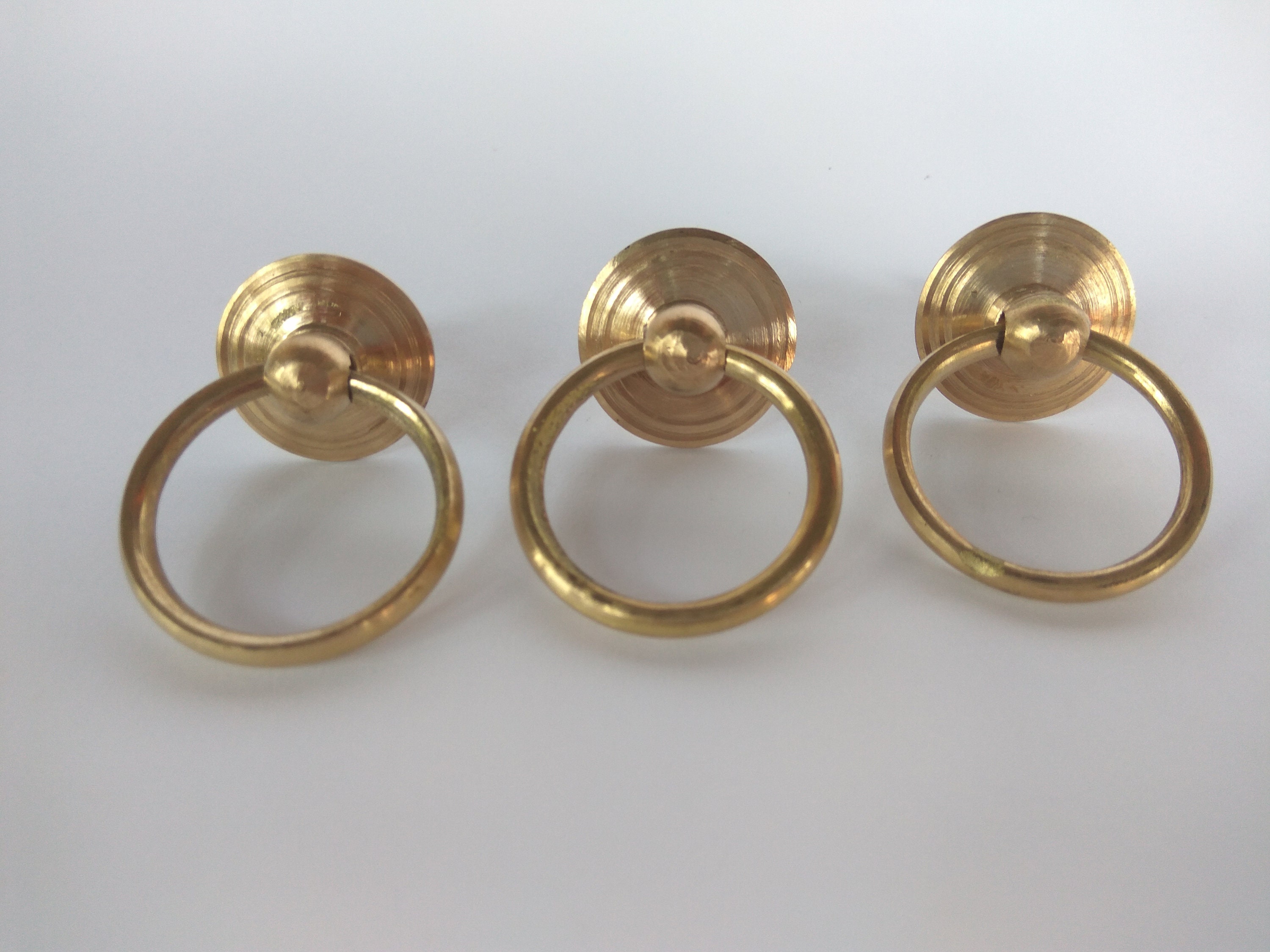 6 Items Solid Brushed Brass Round Ring Pulls For | Etsy