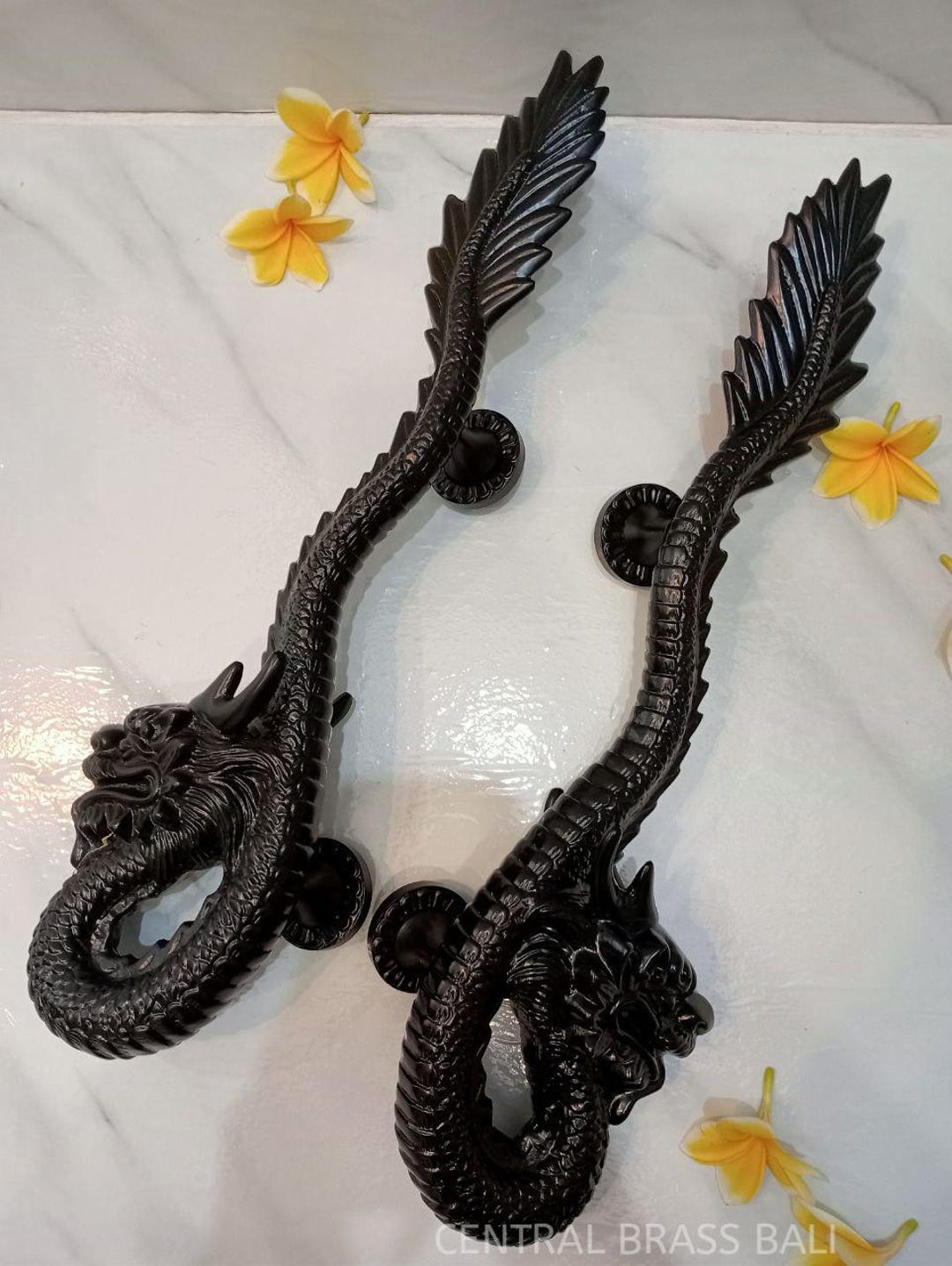 Black Dragon Brass Door Handle Set | Balinese Furniture Hardware - Etsy