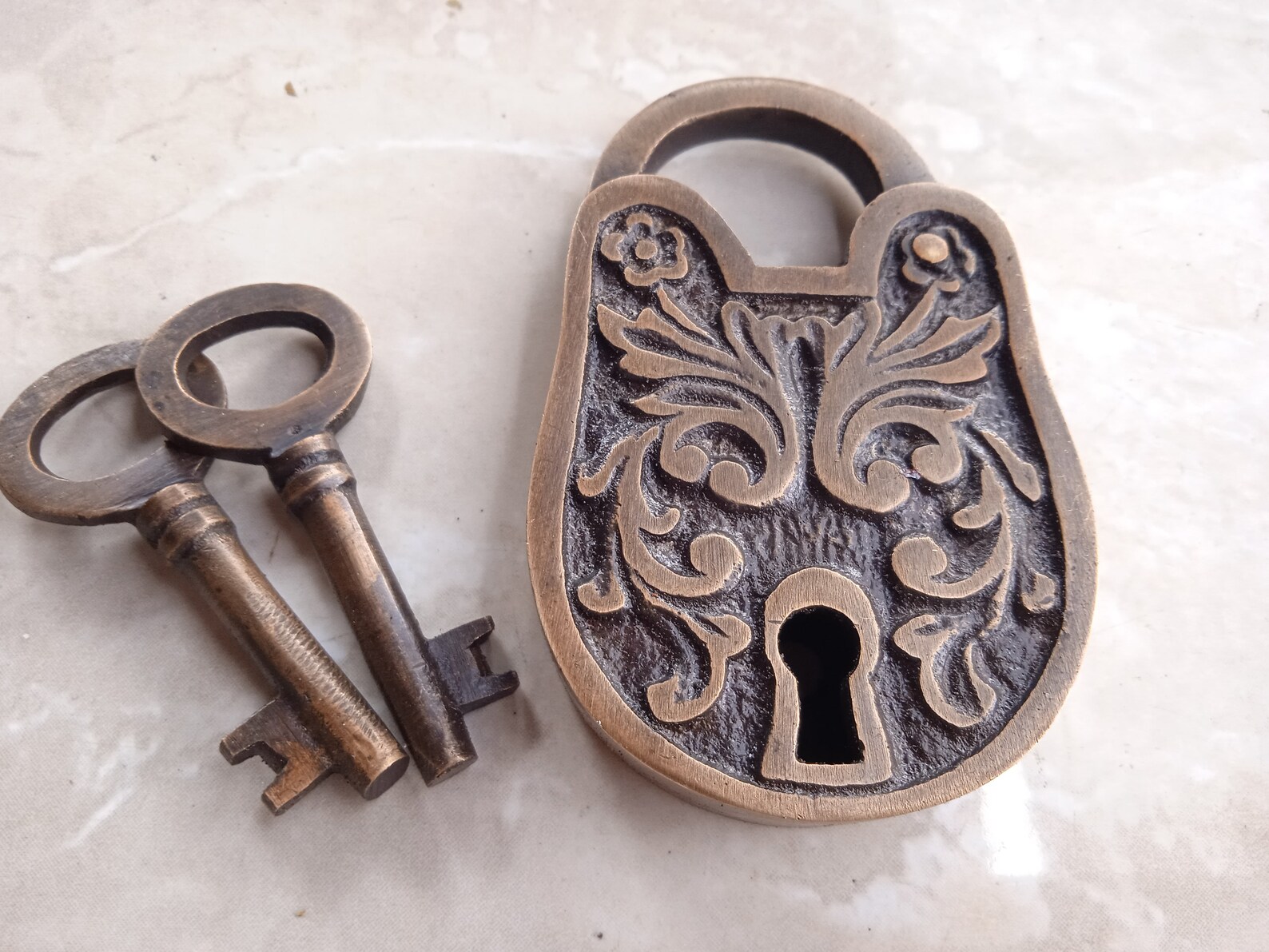 Vintage Ornate Flower Old PADLOCK Solid Brass Antique Key | Etsy