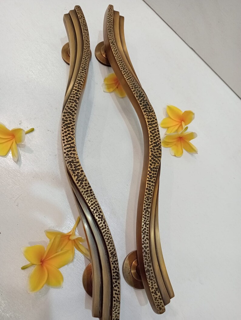 Set of 2pcs Art Deco Brass Door Pull Handle, Wavy Design, 17.12 ...