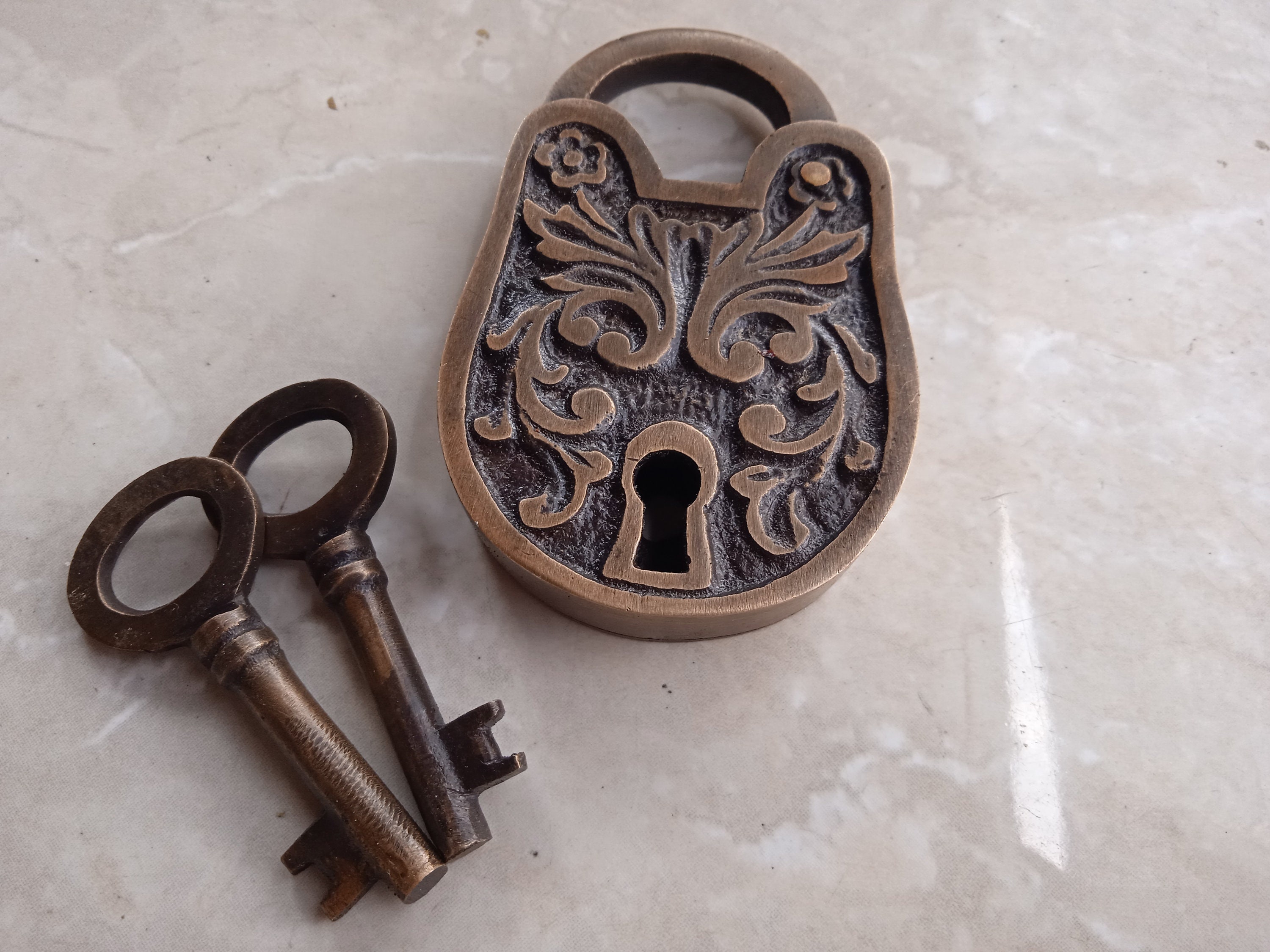 Vintage Ornate Flower Old PADLOCK Solid Brass Antique Key - Etsy