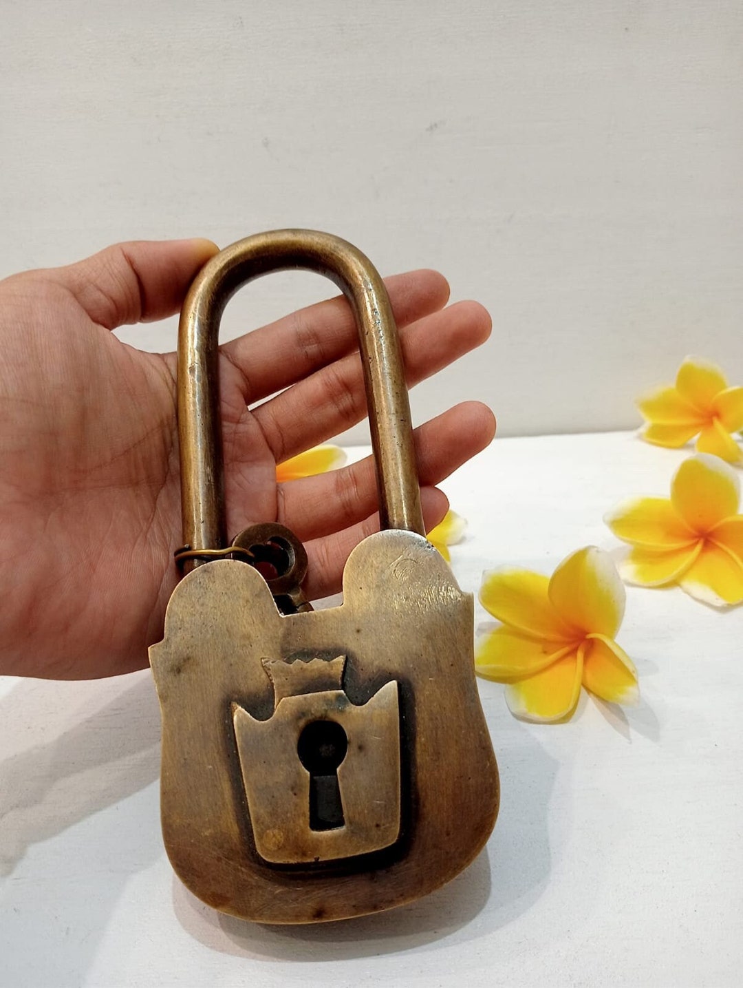 Antique Solid Brass Padlock, Victorian Long Neck Lock, Working Key (set ...