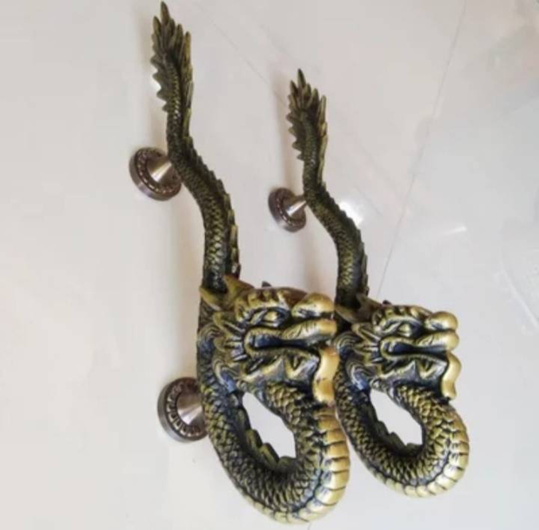 Set of 2pcs Vintage Dragon Brass Door Handle Set | Architectural Pulls ...