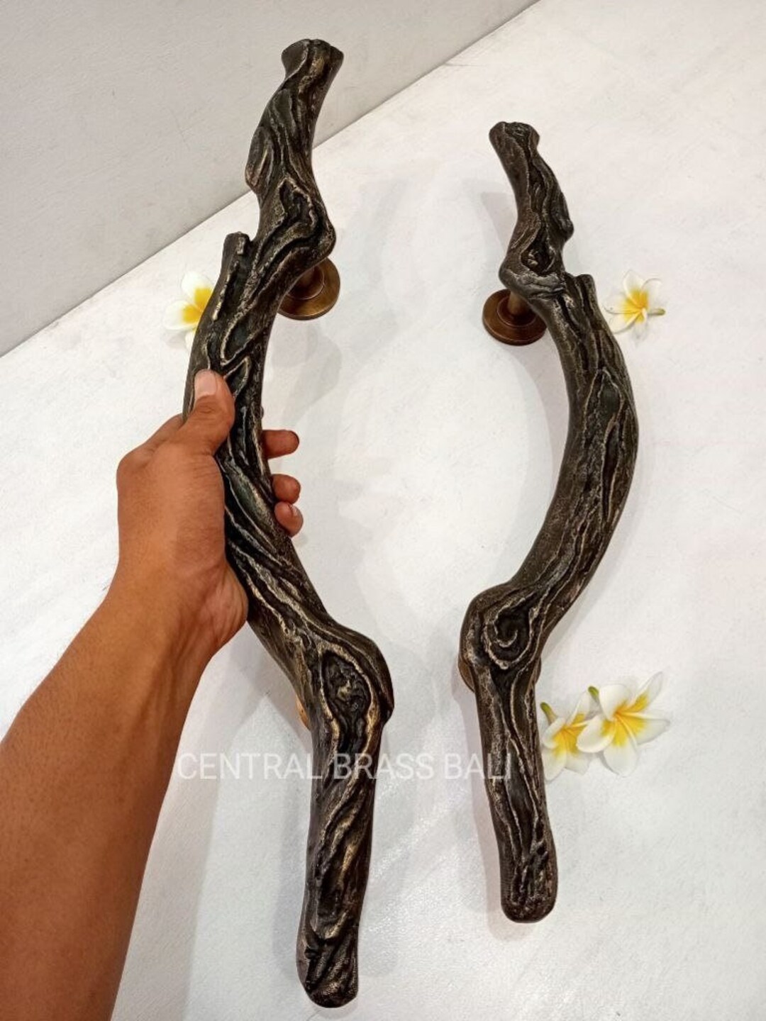 Antique Brass Branch Door Handles | Wood Design, 20.5" Pair (TARRIF ...
