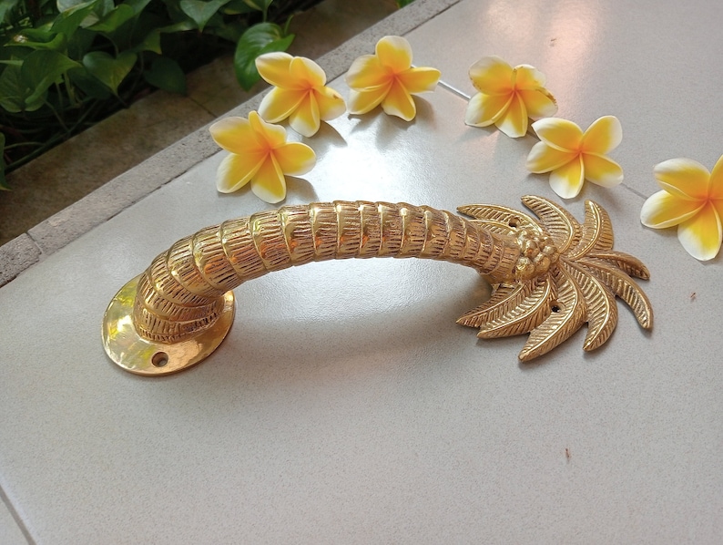 Palm Tree Brass Door Handle, Tropical Bohemian Decor (29cm, Set of 2 ...