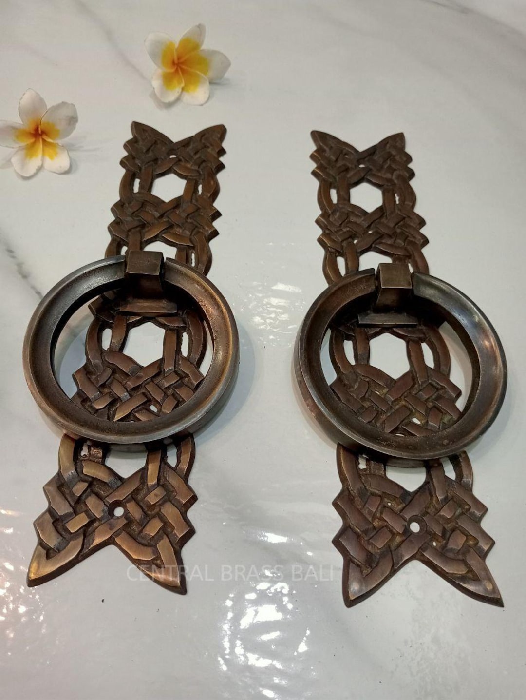 Pair of Vintage Main Entry Door Handle Pull Elegant Carved Rope Door ...