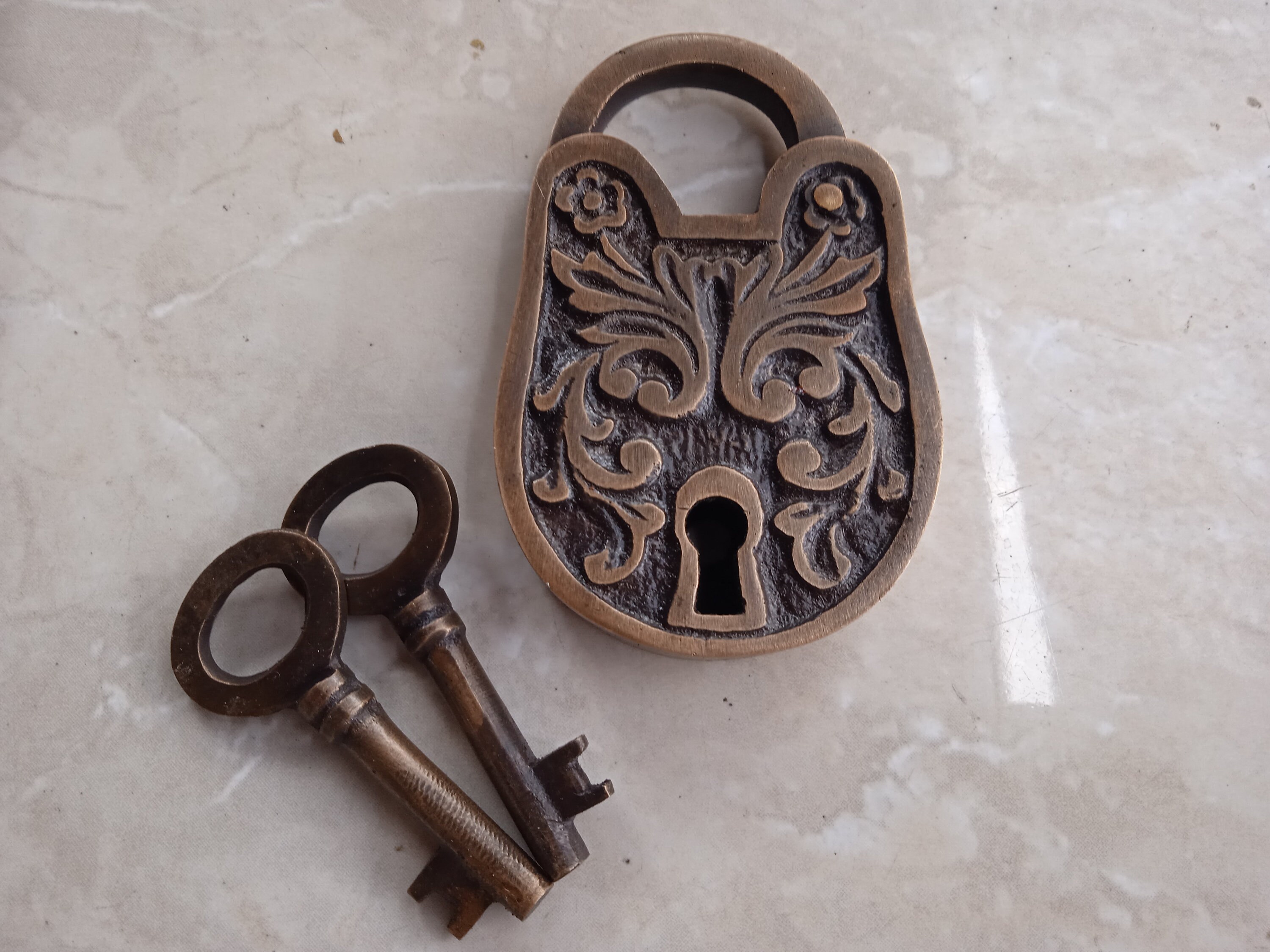 Vintage Ornate Flower Old PADLOCK Solid Brass Antique Key - Etsy