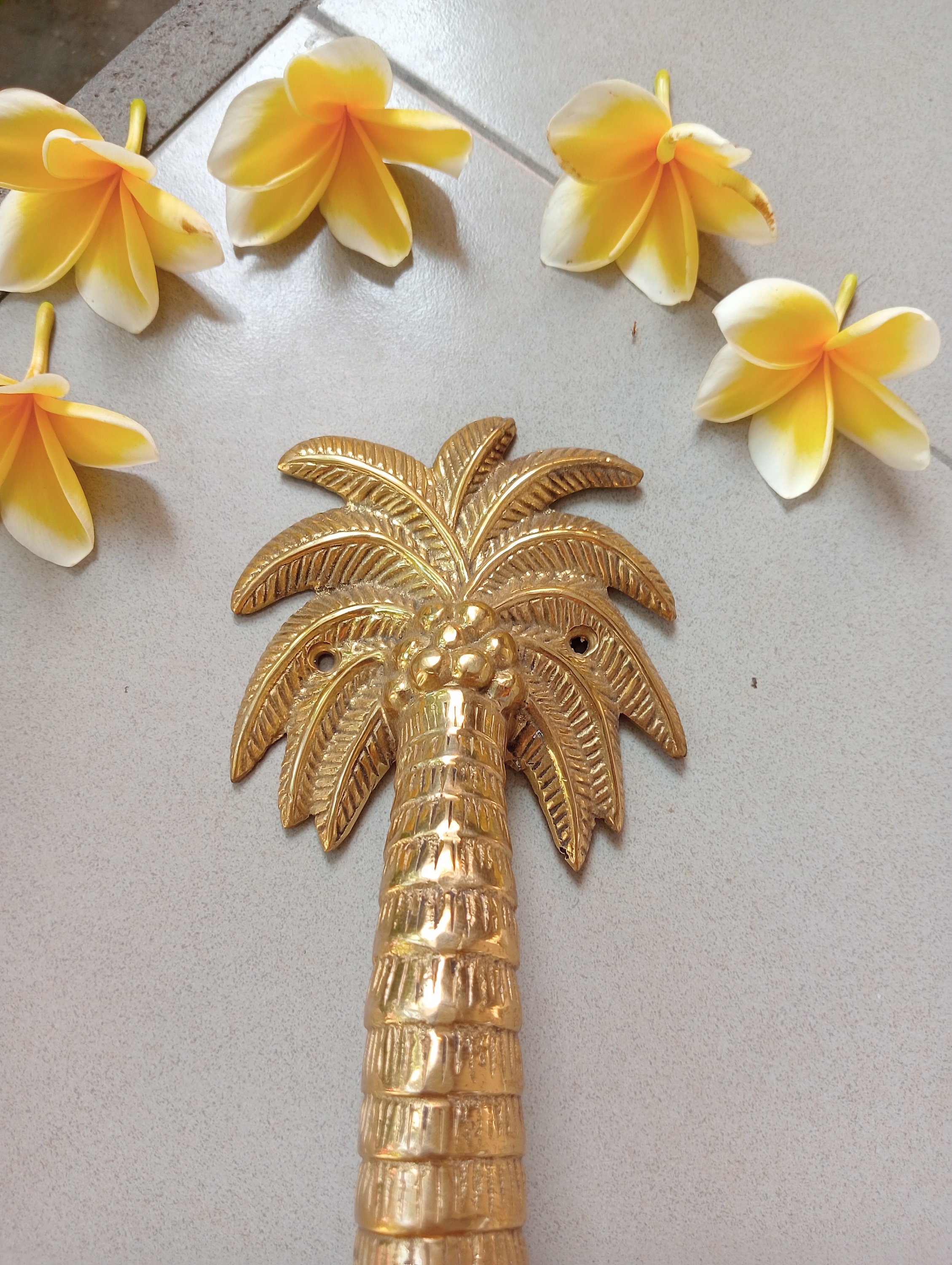 2pcs Palm Tree Solid Brass Door Handles, Tropical Front Entry Door ...