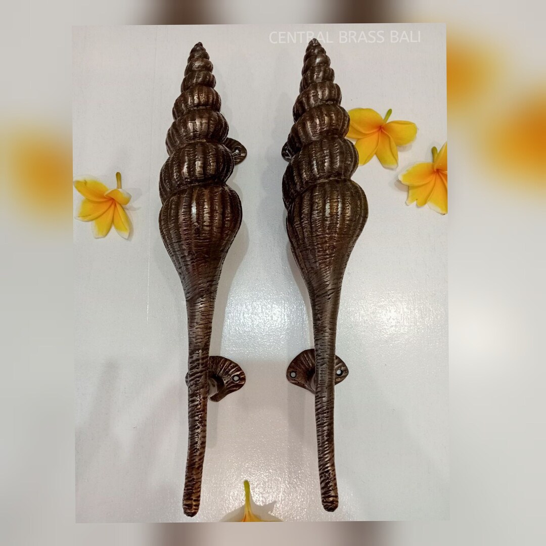 13.77''inch 2xpcs Vintage SHELL Shape Curvy Seaside Brass, Shell Door ...
