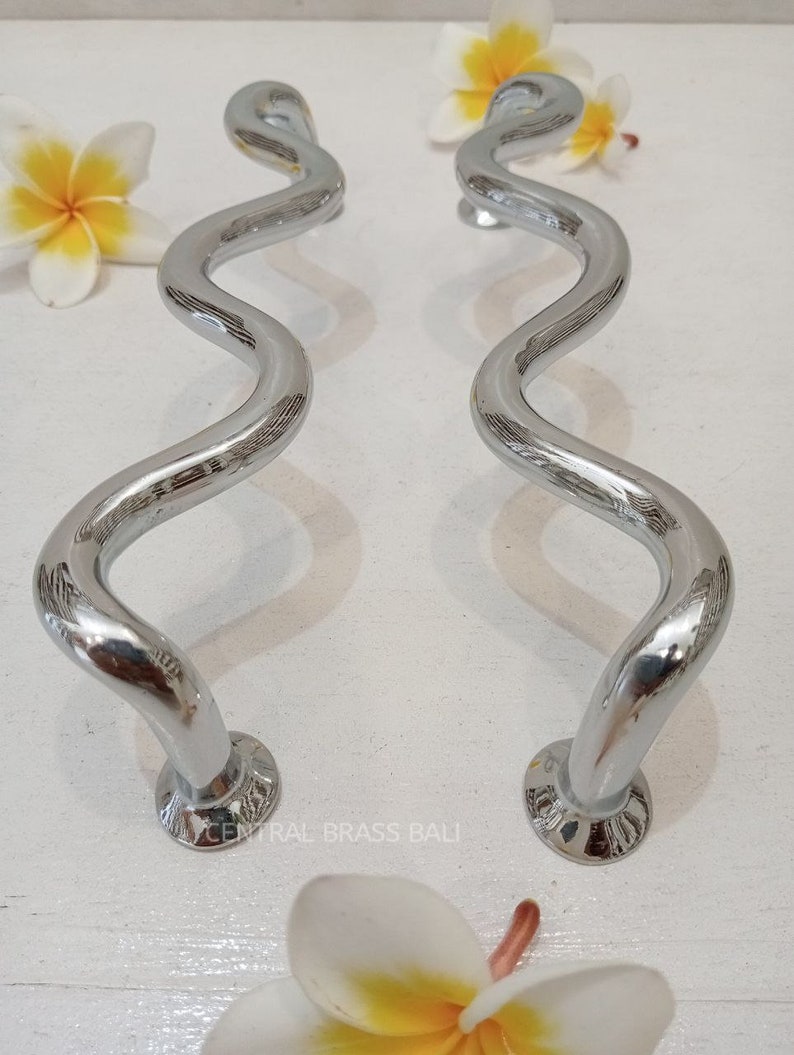Wiggle Brass Cabinet Handle, Silver Chrome, Wavy Drawer Pull (4pcs ...