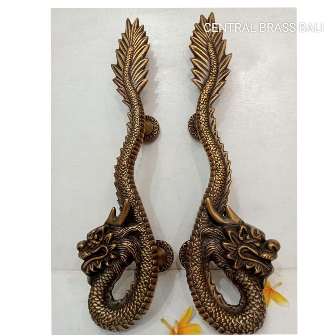 18.89" Inches Right 2x Vintage DRAGON Handle, Antique Dragon Brass ...