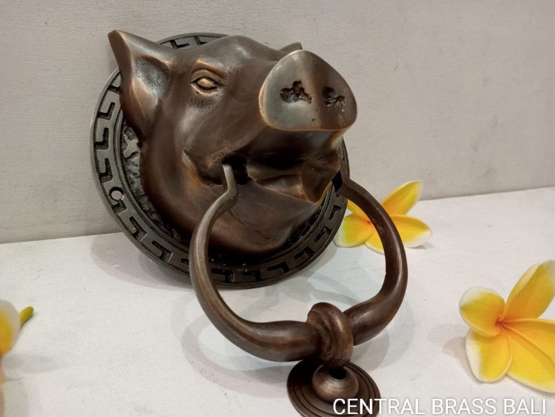 8.07" Vintage Brass Pig Door Knocker, Solid Brass Farm Animal Knocker ...