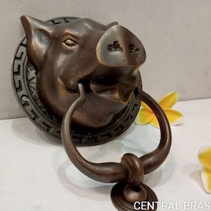 8.07" Vintage Brass Pig Door Knocker, Solid Brass Farm Animal Knocker ...